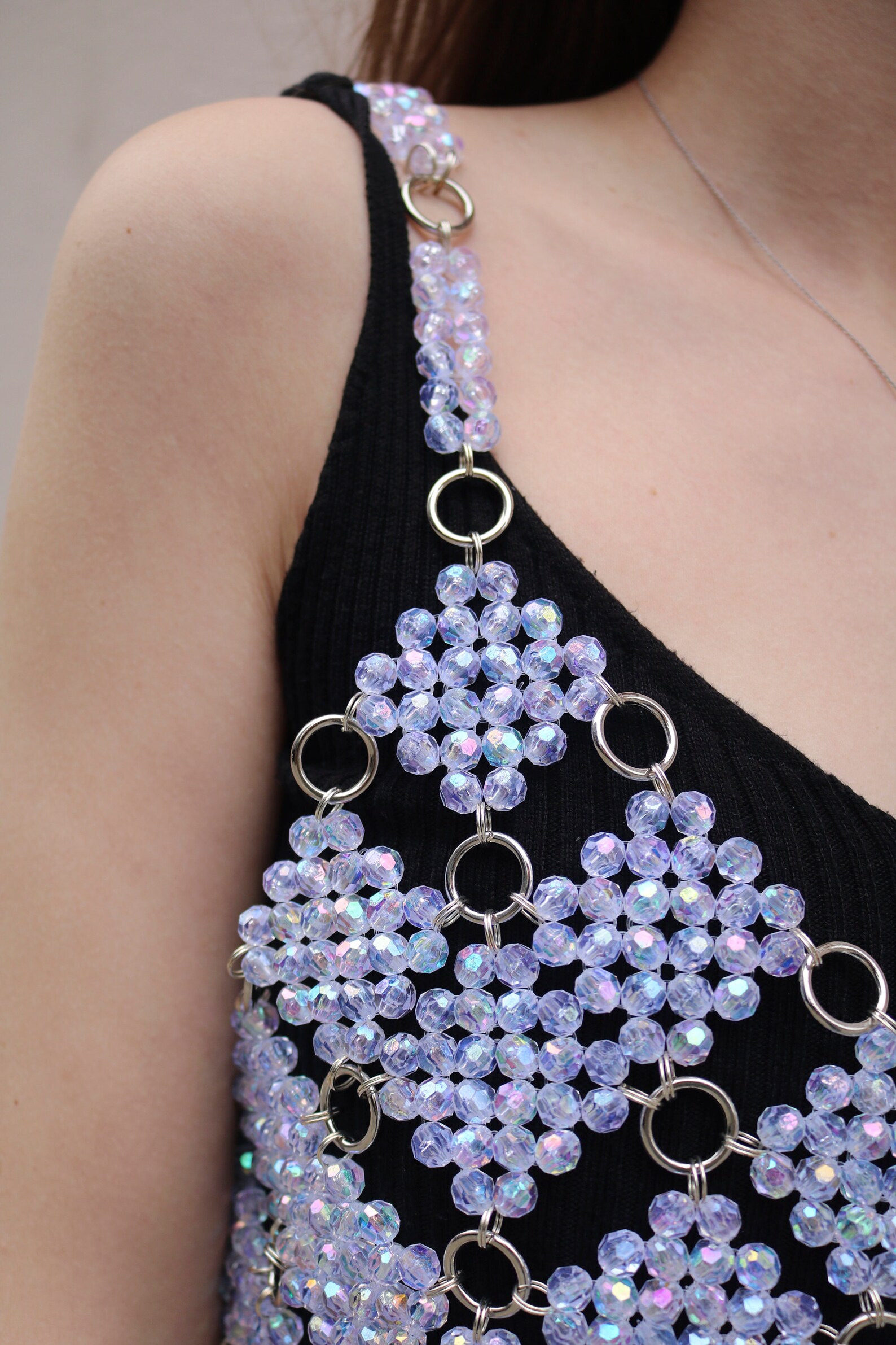 Sparkling Beaded Crop Top With Metal Rings Party Festival Accessories ...