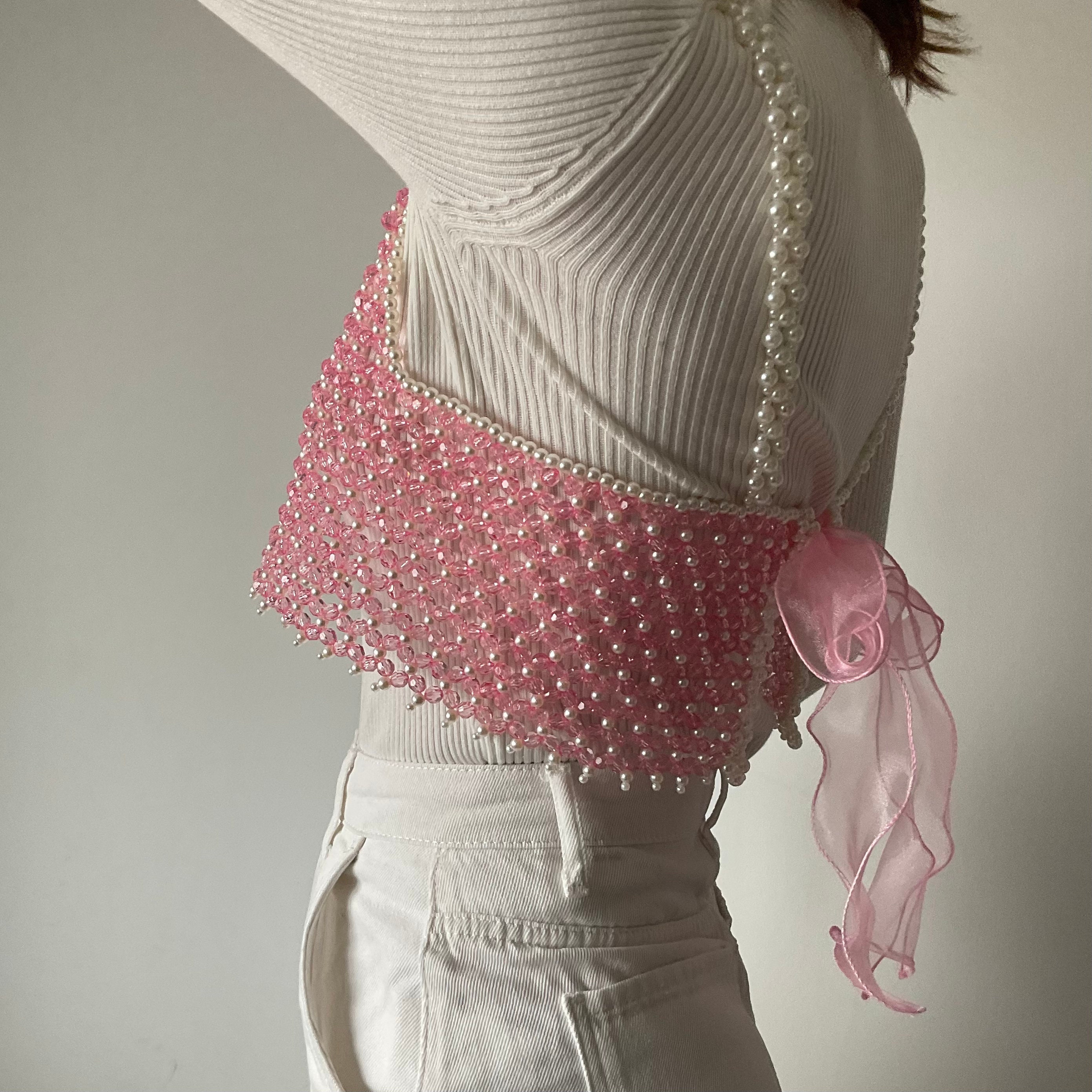 Romantic Cute Pink Beaded Crop Top Wedding Party Festive Accessories ...