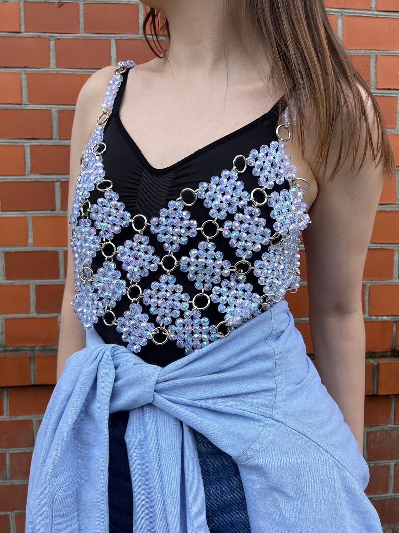 Sparkling Beaded Crop Top With Metal Rings Party Festival Accessories ...