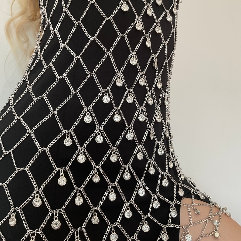 Luxurious Elegant Rhinestone Chain Dress Unique Silver Body Jewelry ...