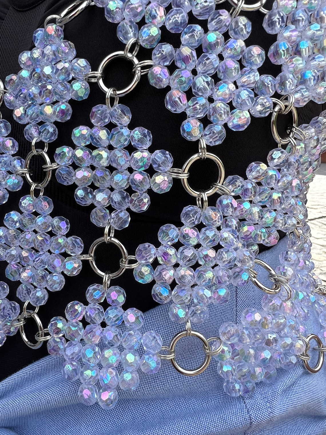 Sparkling Beaded Crop Top With Metal Rings Party Festival Accessories ...