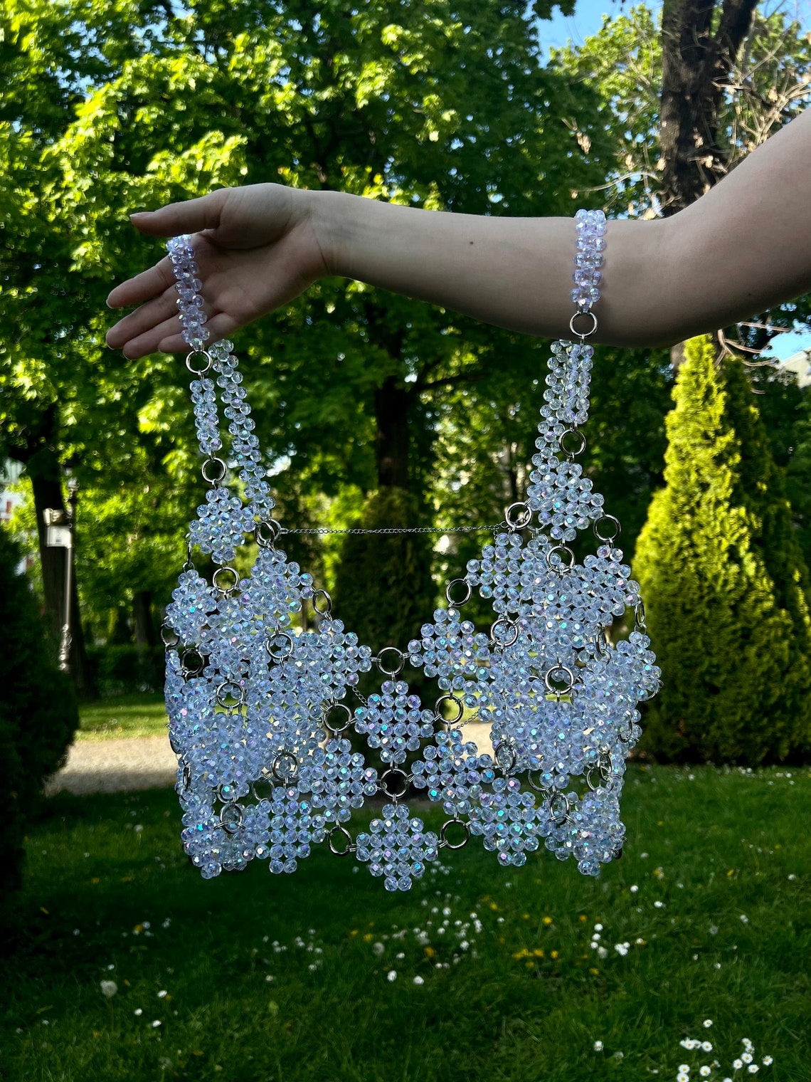 Sparkling Beaded Crop Top With Metal Rings Party Festival Accessories ...