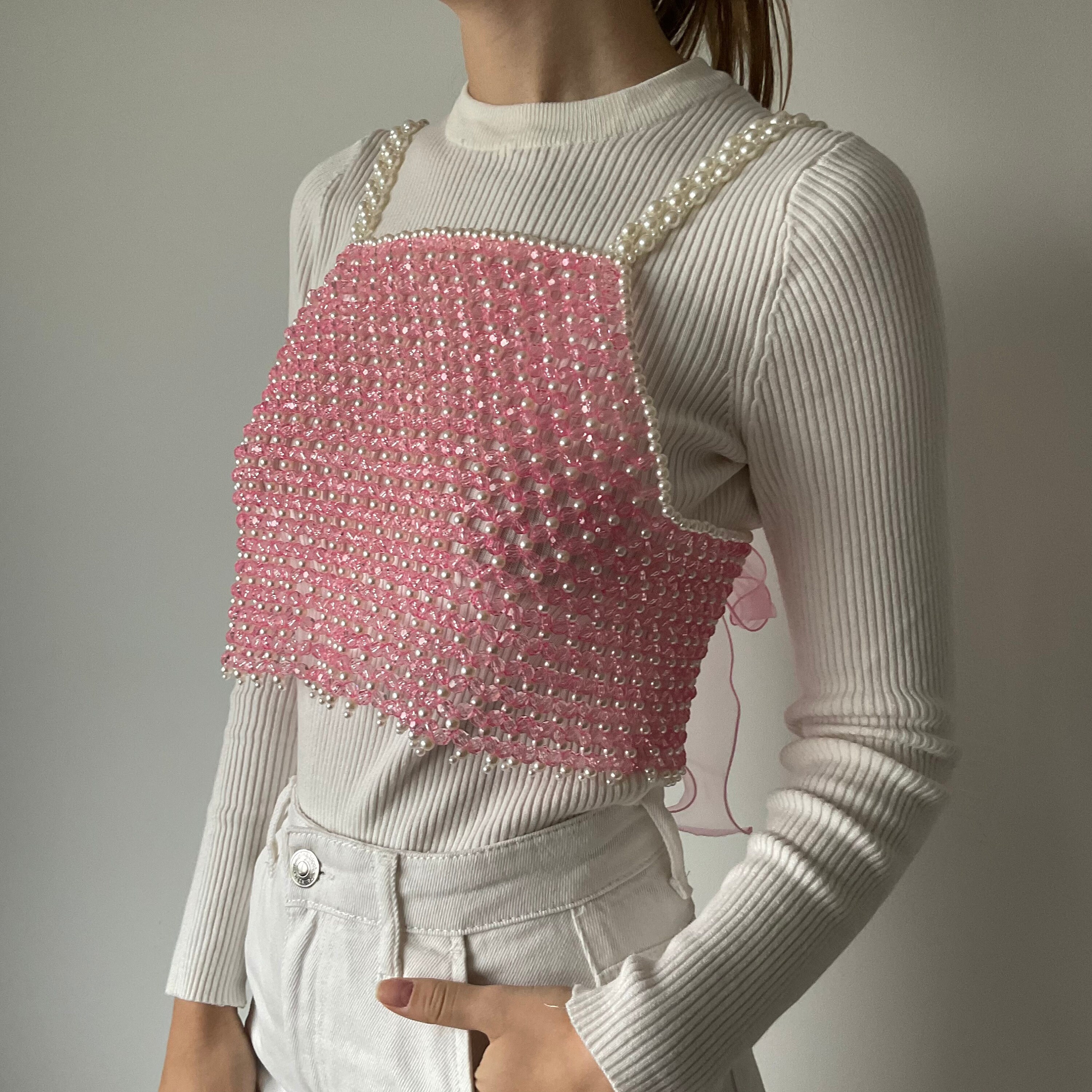 Romantic Cute Pink Beaded Crop Top Wedding Party Festive Accessories Photo Shoot Jewelry - Etsy