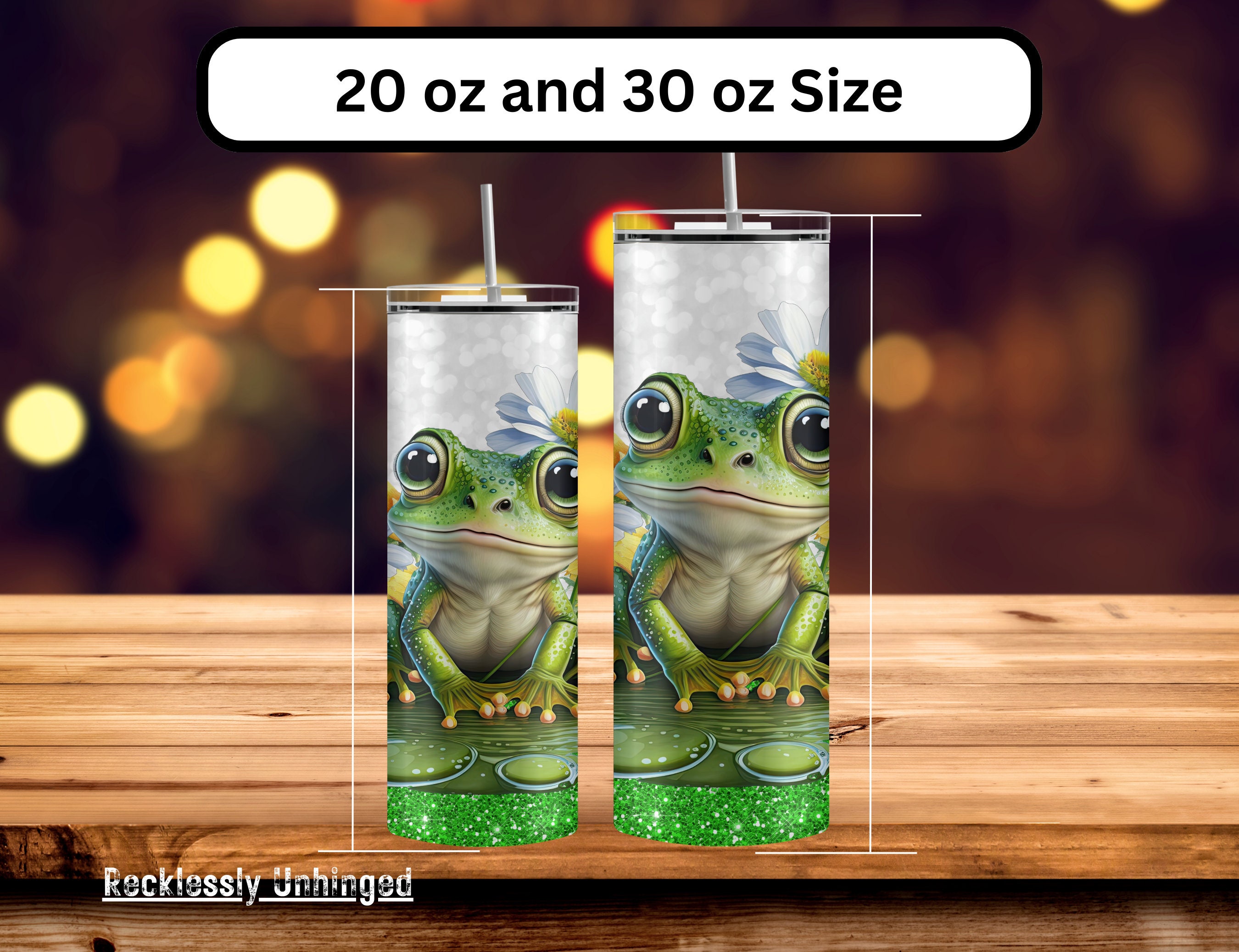 Incredibly Adorable Frog Atop of A Lily; Sparkly Green, Flowers; 20oz ...