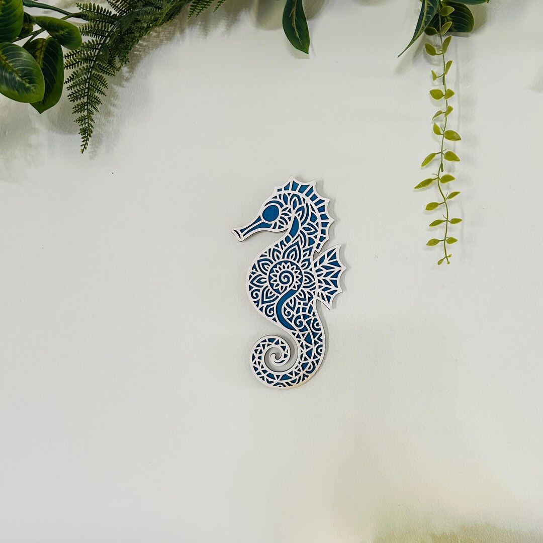 Custom Painted Seahorse Wall Hanger – Mandala Laser Cut Wood Art - Etsy