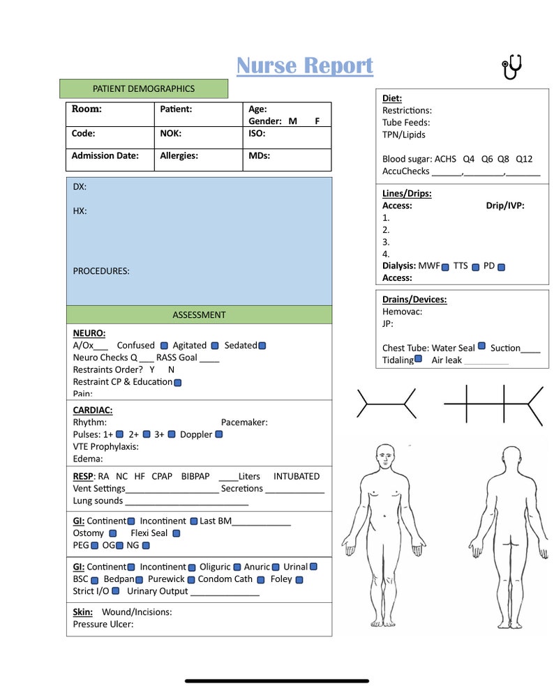 ICU Report Sheet - Etsy