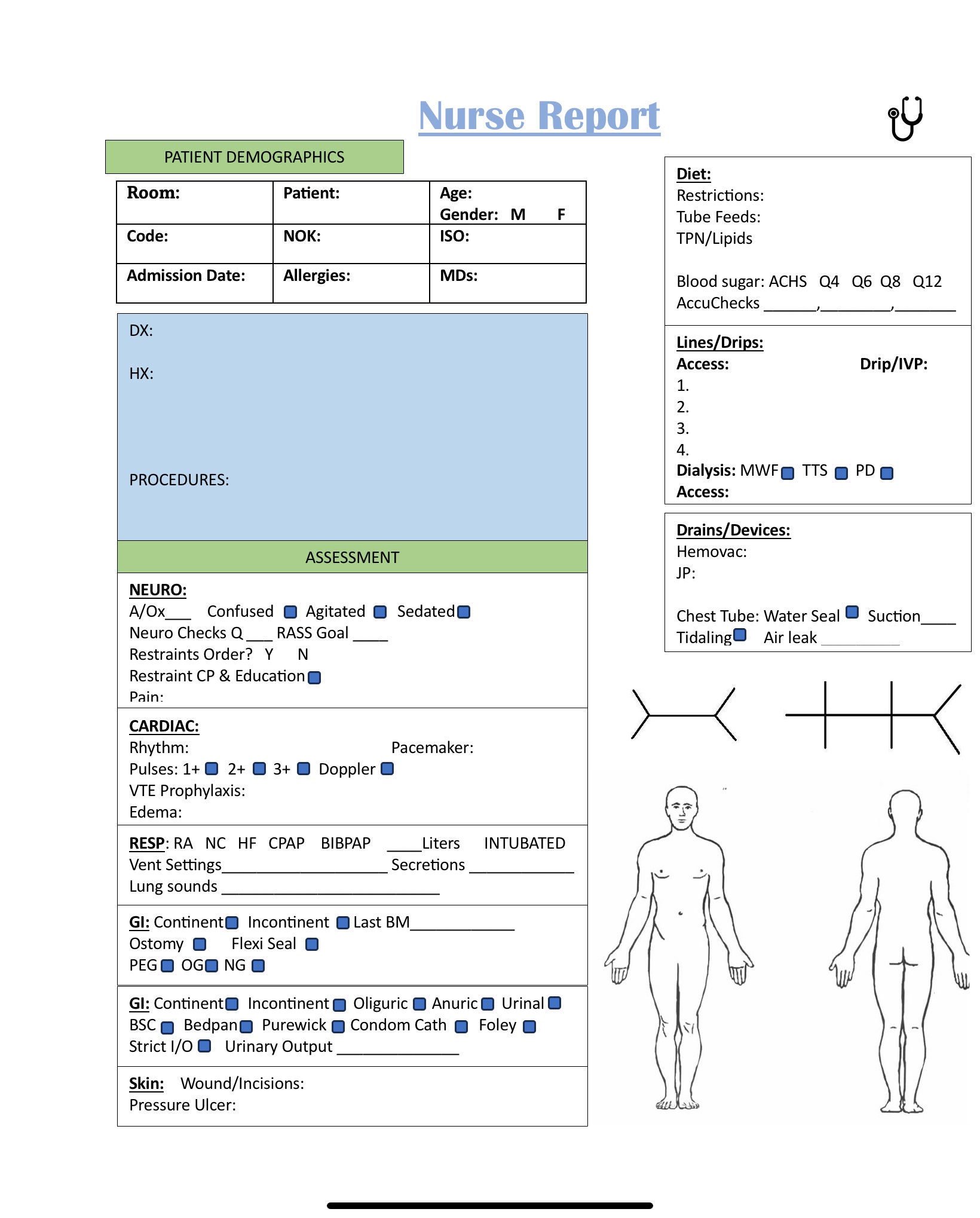 ICU Report Sheet - Etsy