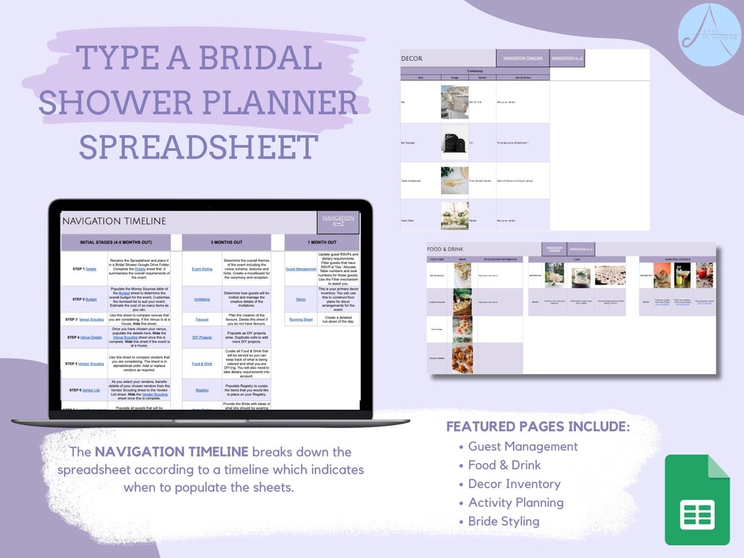 Bridal Shower Planning Spreadsheet | 2 Activity Ideas INCLUDED | Google ...