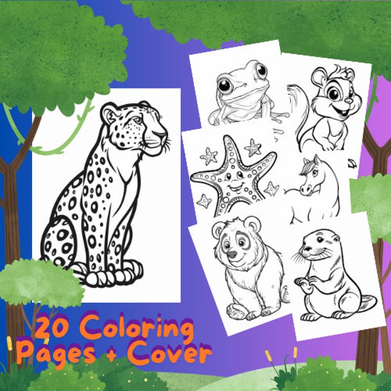 Printable Animal Coloring Pages Kids 20 Pages - Etsy