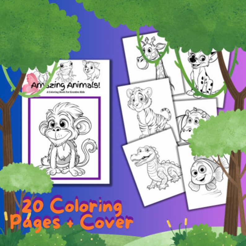 20 Printable Animal Coloring Pages - Etsy