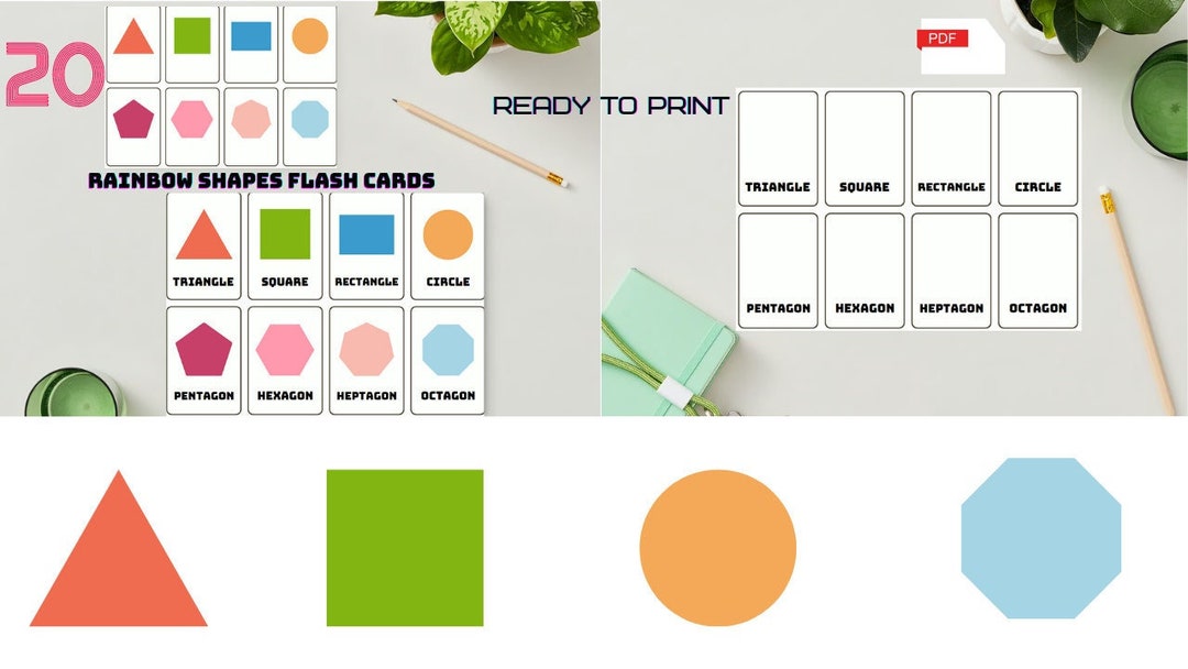 Rainbow Shapes Flash Cards and FREE Colouring Pages, Home-school, High ...