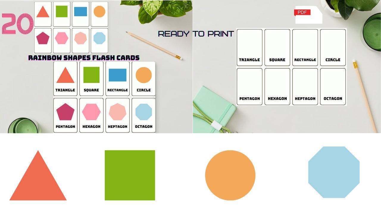 Rainbow Shapes Flash Cards and FREE Colouring Pages, Home-school, High ...