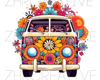 Hippie Van Digital Download Groovy Van Retro Van Floral Hippie Van - Etsy
