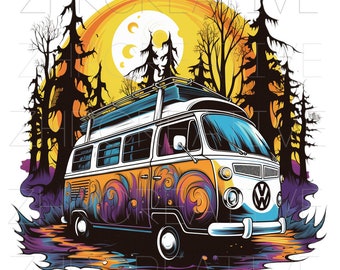 Line Art Christmas Hippie Van PNG Holiday Hippie Van Festive - Etsy