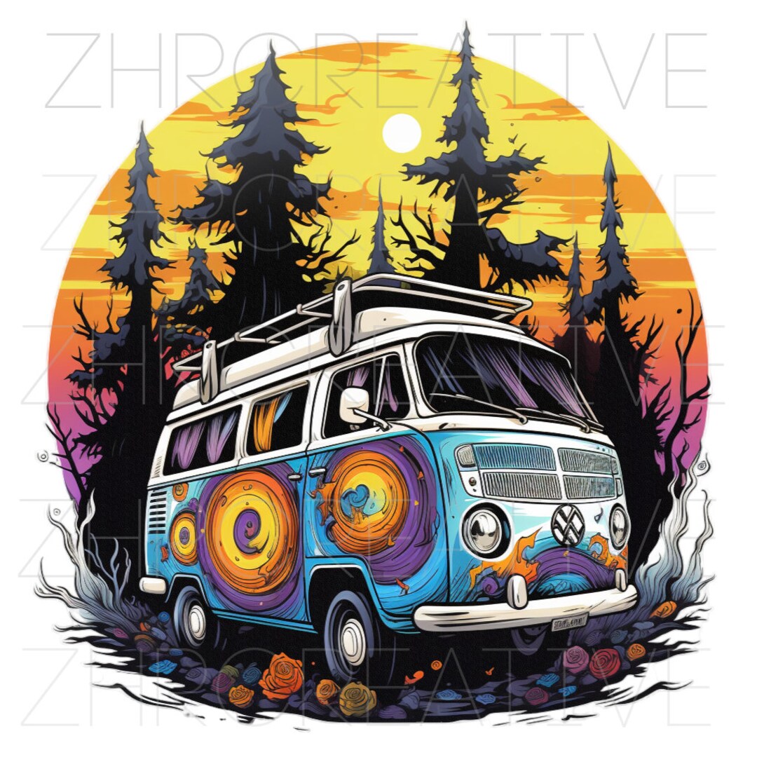 Haunted Hippie Van, Halloween Hippie Van, Fall, Trippy Hippie Digital ...