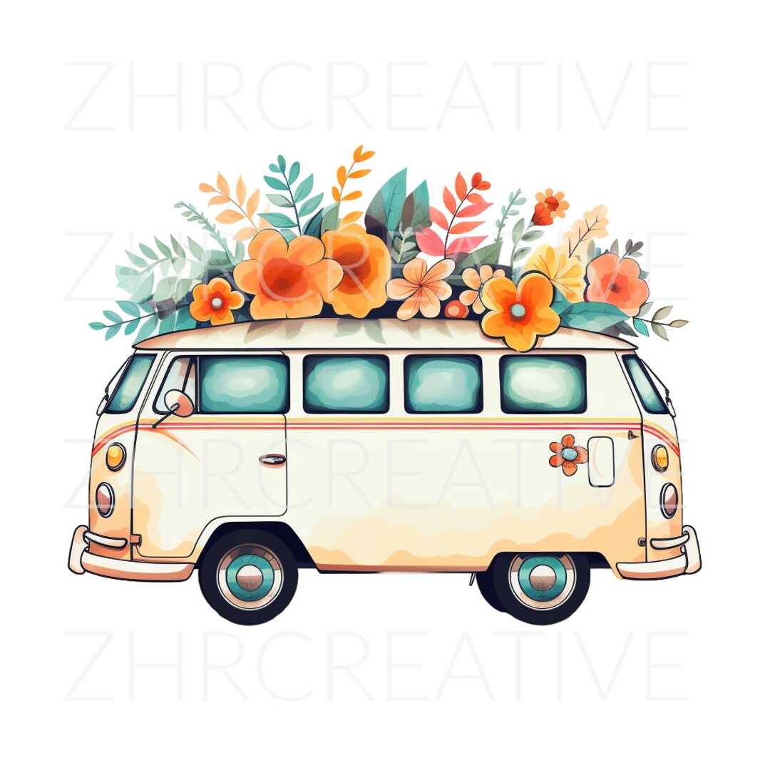 Floral Hippie Van Digital Download Groovy Van Retro Van Floral - Etsy