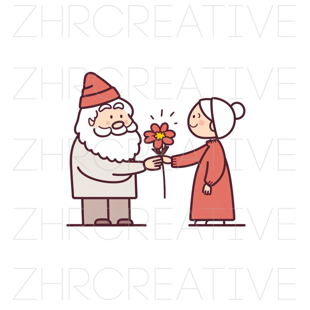 Line Art Christmas Santa Van PNG, Festive Floral Santa Clause Line Art ...