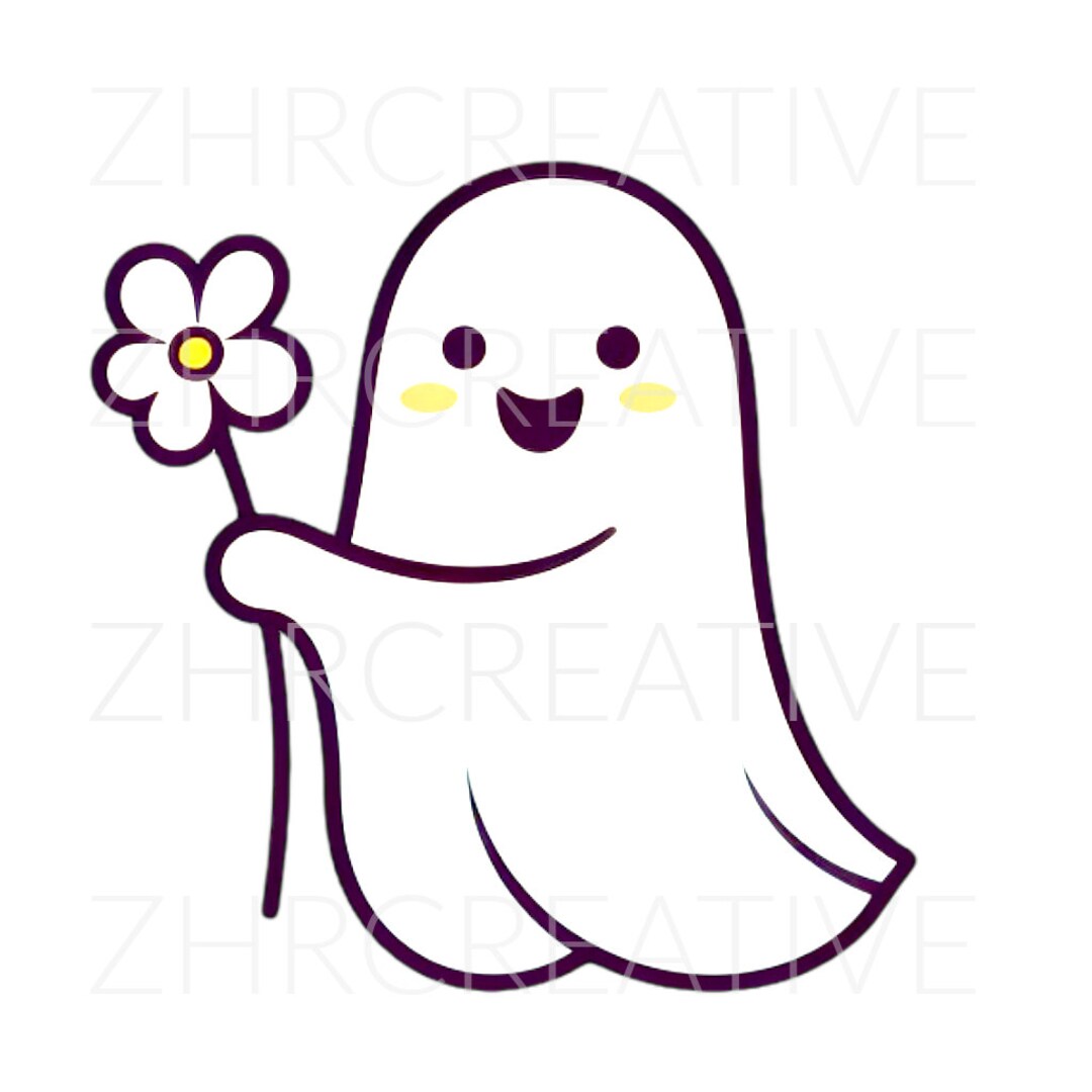 Floral Ghost Png, Ghost Holding Flower Png, Retro Halloween Line Art ...