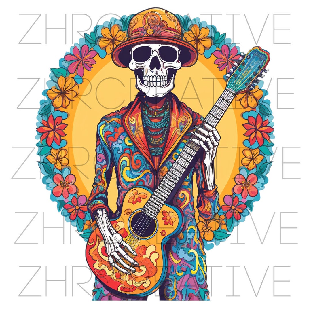 Hippie Skeleton Digital Download Groovy Hippie Skeleton Retro Floral ...