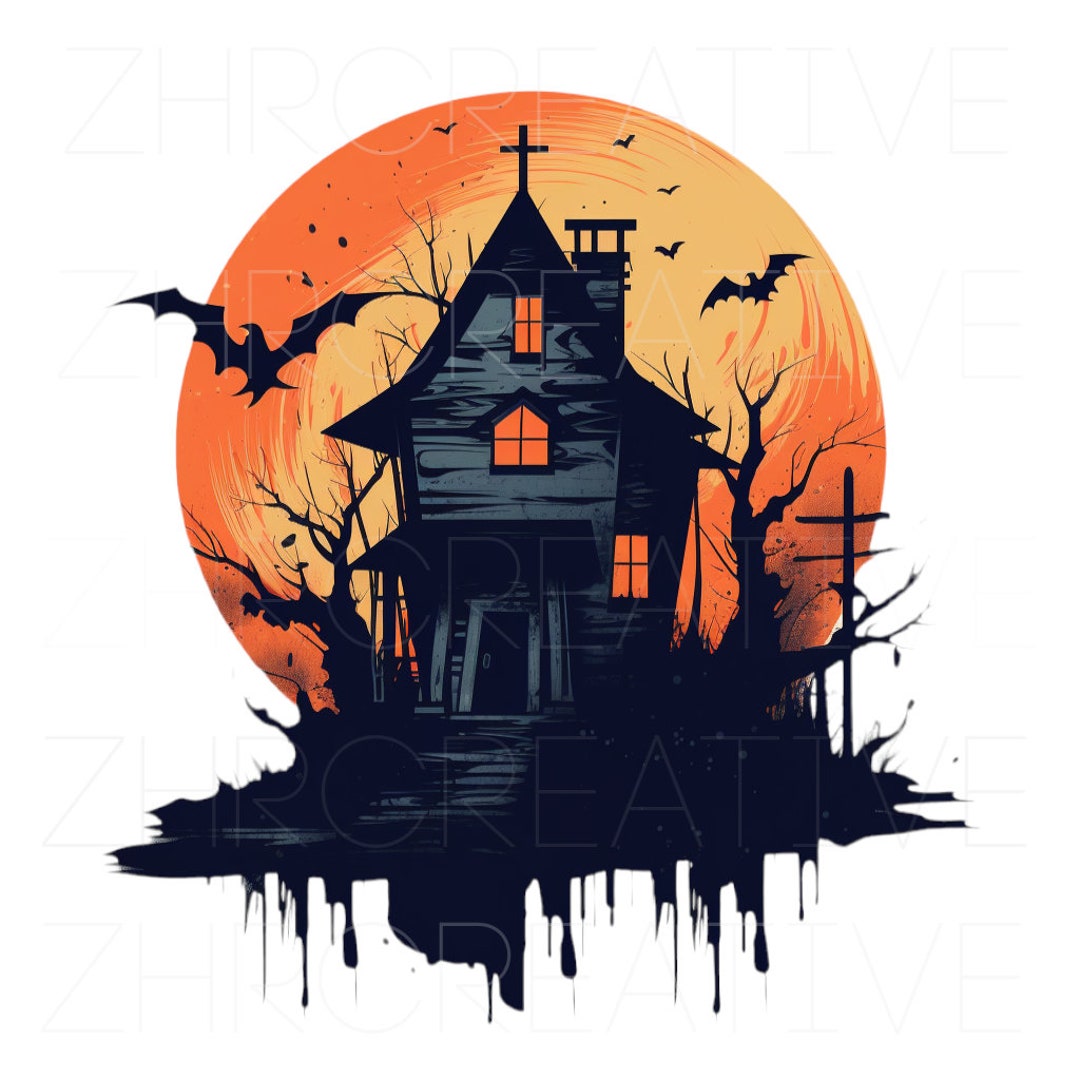 Haunted House Digital Download Groovy Black Cat Retro Halloween Clip ...