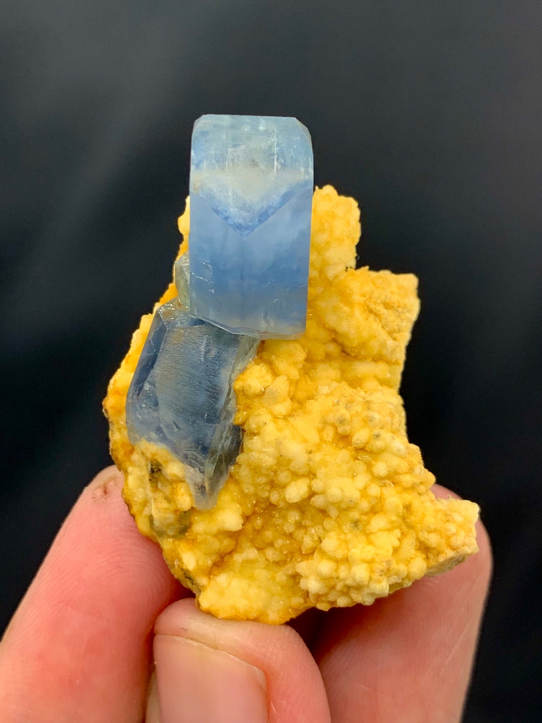 23 Gram Ink Blue Celestine Specimen With Nice Calcite From Afghanistan ...