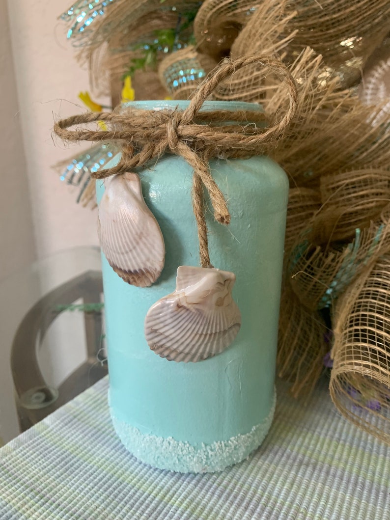 Ocean Blue Jar With Shells and Sand by Lisa - Etsy