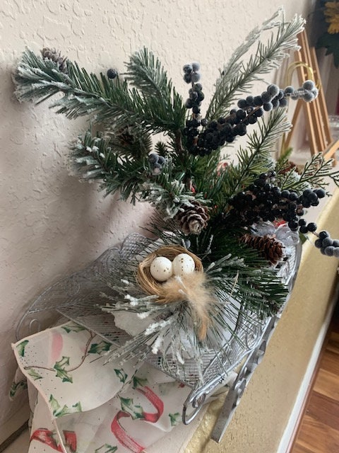 Large Silver Holiday Sleigh With Birds Nest by Lisa - Etsy