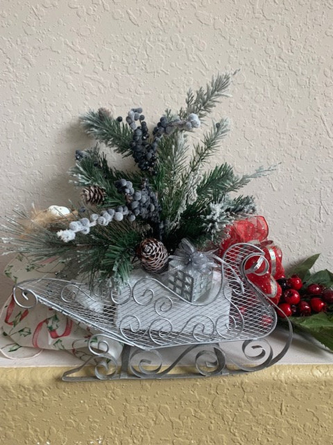 Large Silver Holiday Sleigh With Birds Nest by Lisa - Etsy