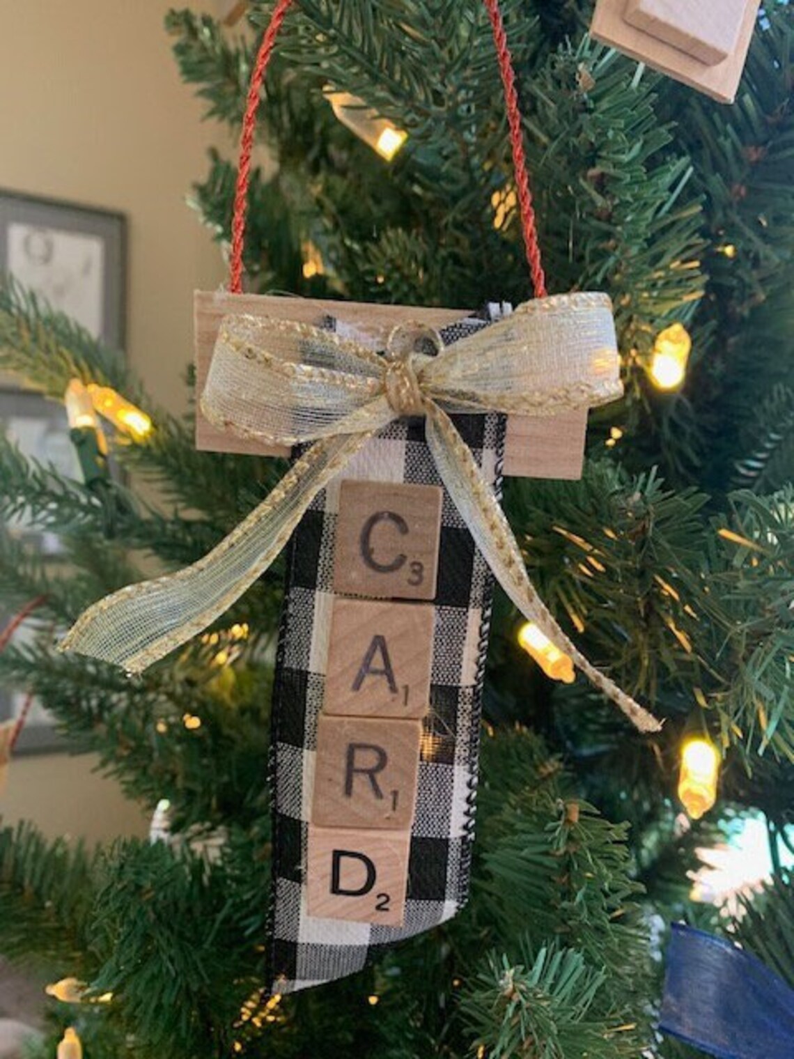 Scrabble Tile Hanging Tree Christmas Ornament by Lisa CARD - Etsy