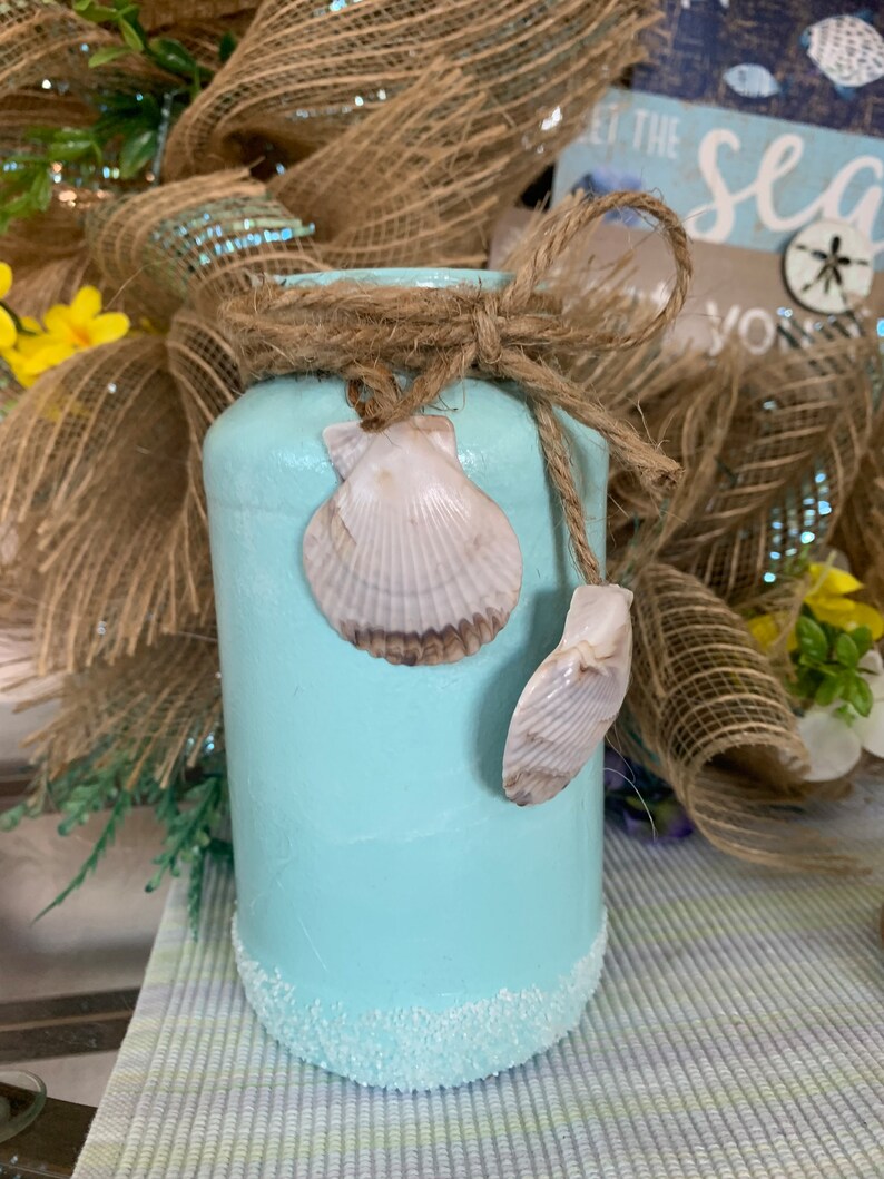 Ocean Blue Jar With Shells and Sand by Lisa - Etsy