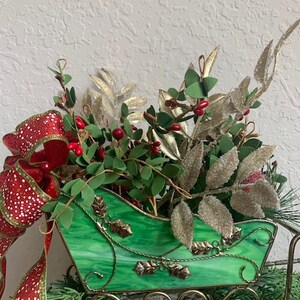 Ceramic Green Holiday Sleigh With Metal Rudders and Evergreen Sprigs by ...