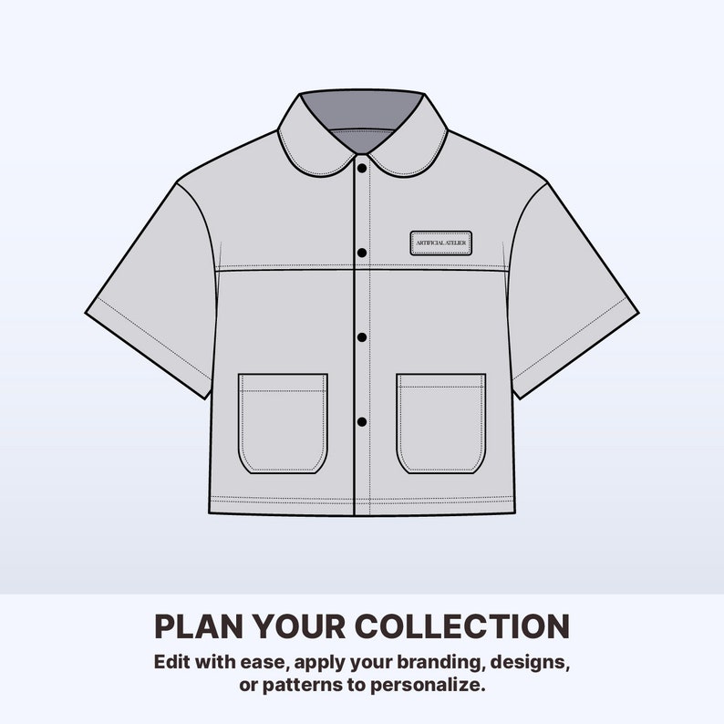 Cropped Workshirt Mockup - Simple Streetwear Tech Pack, Editable With ...