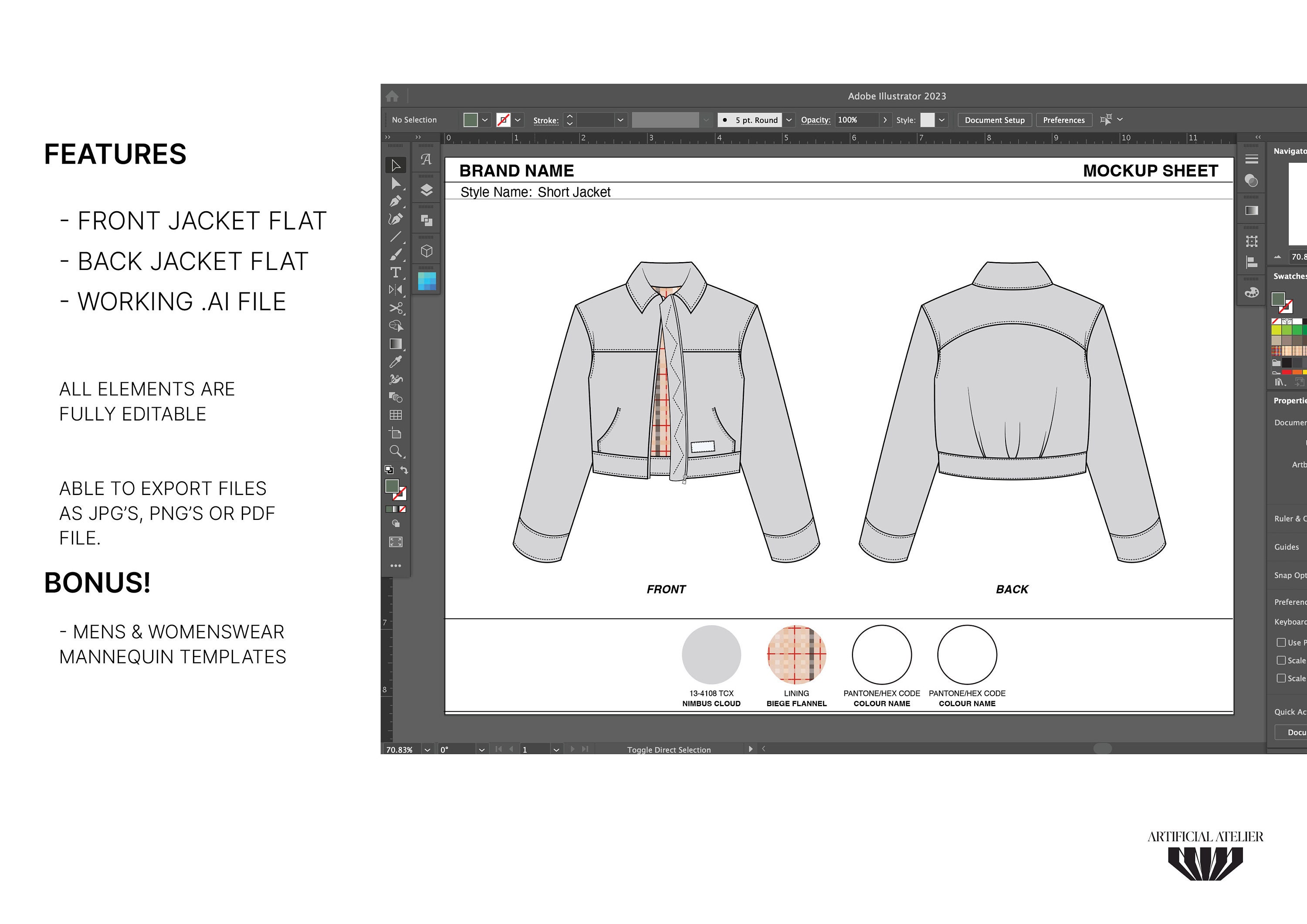 Utility Jacket Vector Mockup, Women's Jacket Fashion Flats, Ready-to ...