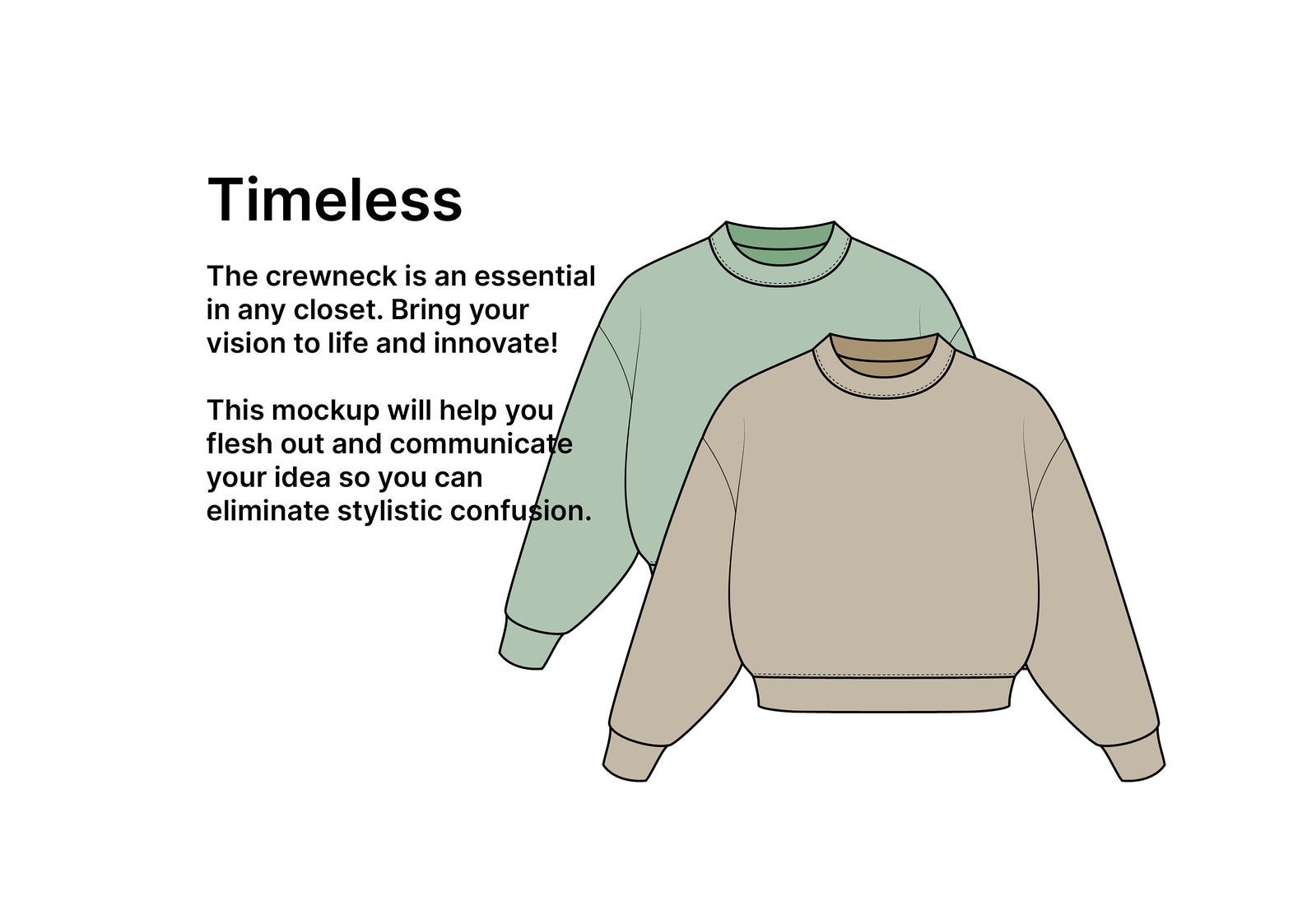 Crewneck Vector Mockup, Sweatshirt Fashion Flats for Designers ...