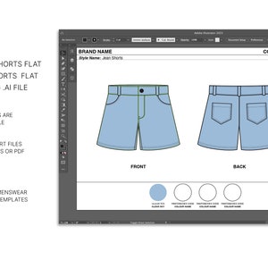 Jean Shorts Vector Mockup, Ready-to-use Jorts Technical Drawings ...