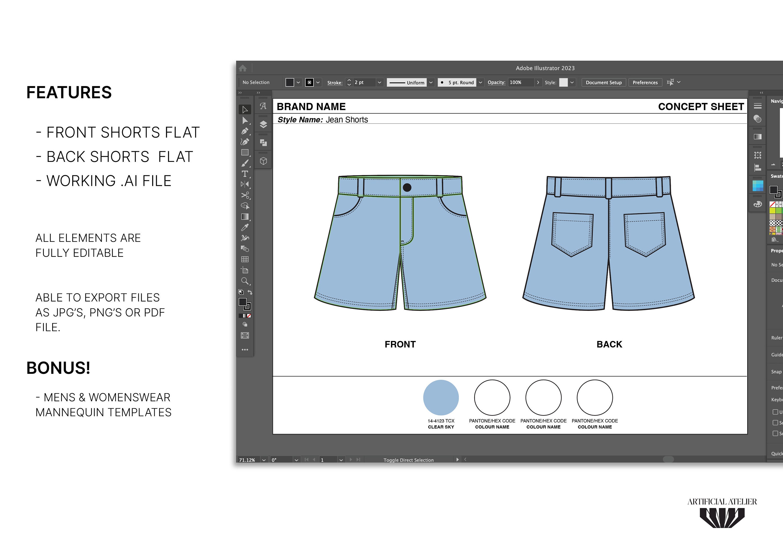 Jean Shorts Vector Mockup, Ready-to-use Jorts Technical Drawings ...