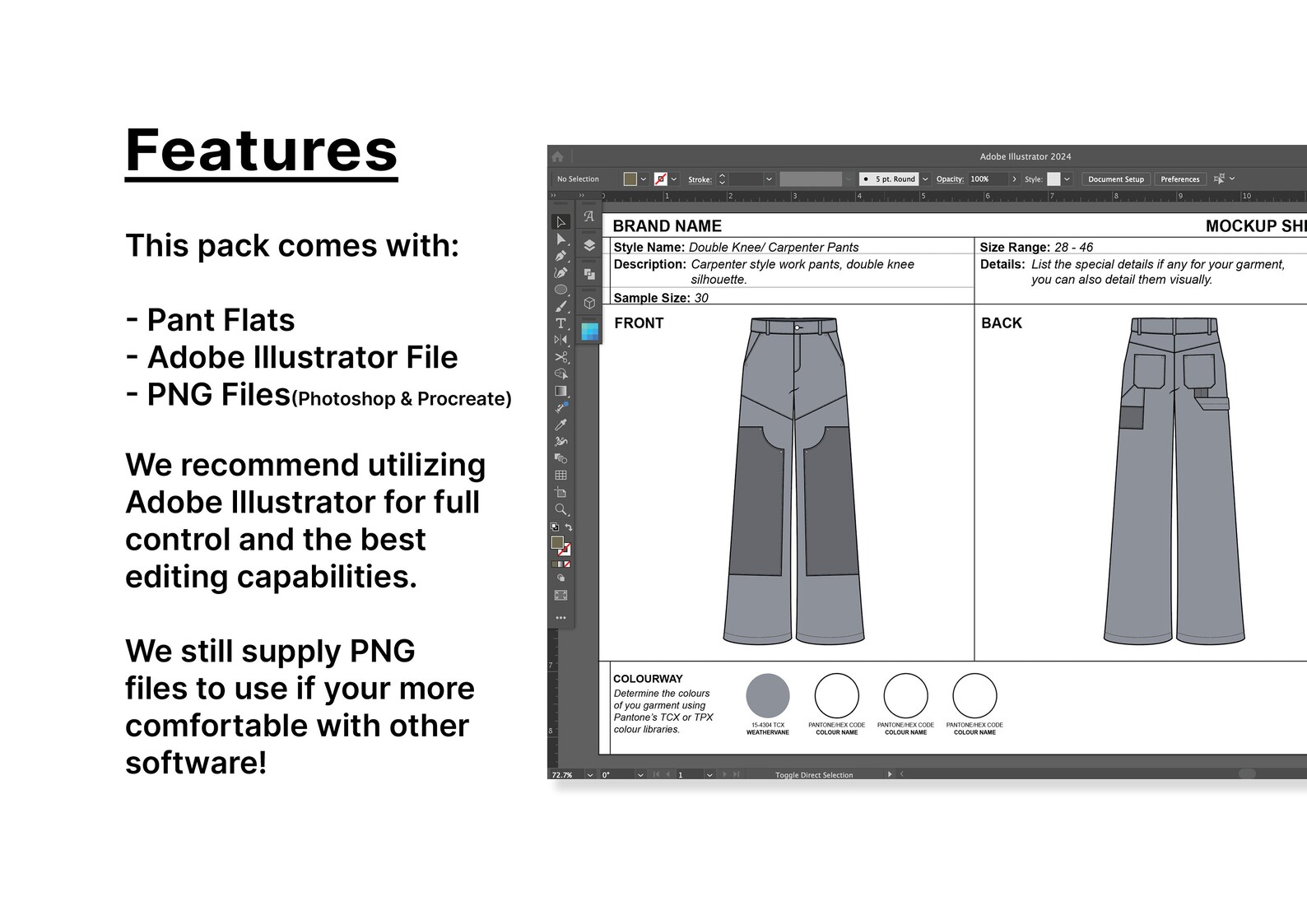 Carpenter Pants Vector Mockup, Work Pants Tech Pack Template, Fully ...