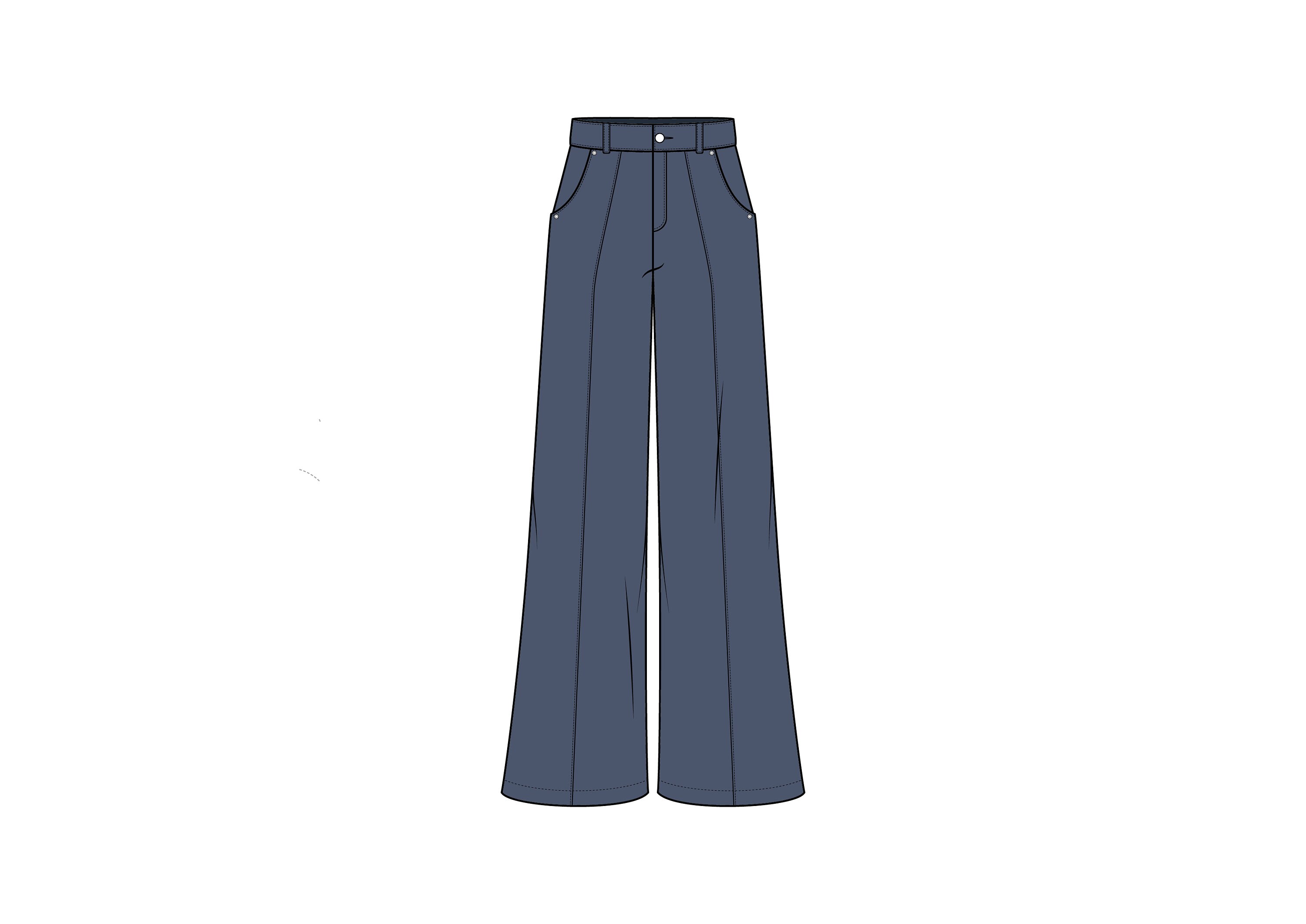 Flared Leg Pants Vector Mockup, Wide Jean Tech Pack Template, Fully ...