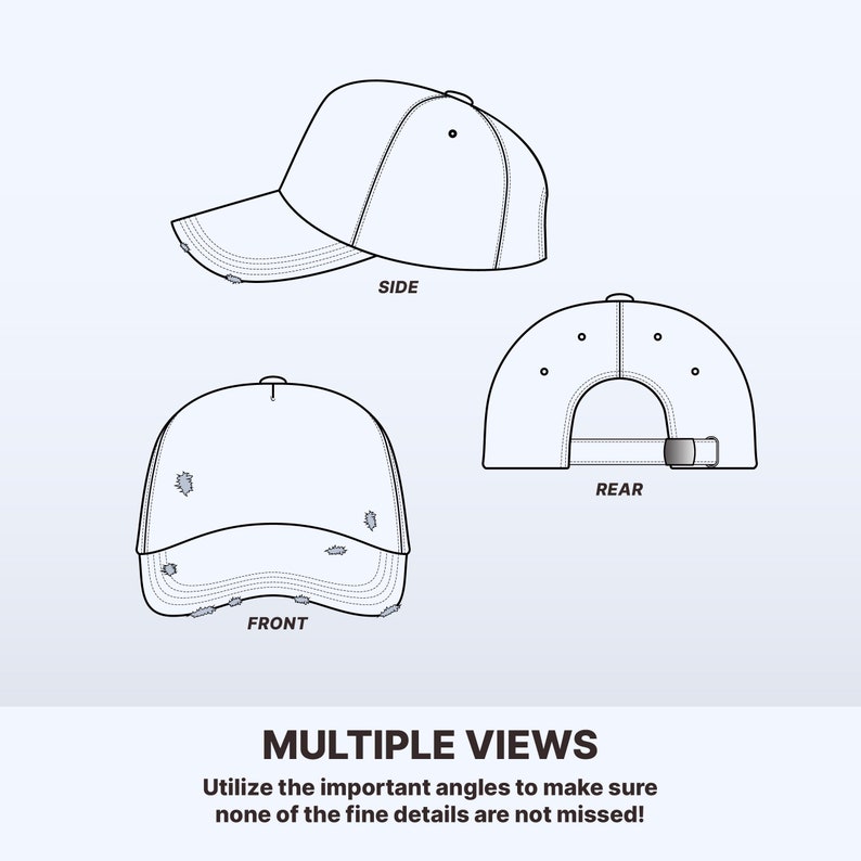 Distressed Ballcap Mockup, Curved Brim Adjustable Hat - Tech Pack ...