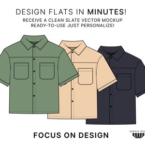 Work Shirt Vector Mockup, Tech Pack Template, Casual Shirt Technical ...