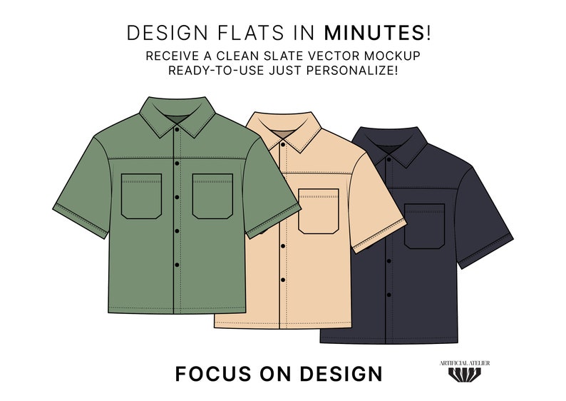 Work Shirt Vector Mockup, Tech Pack Template, Casual Shirt Technical ...