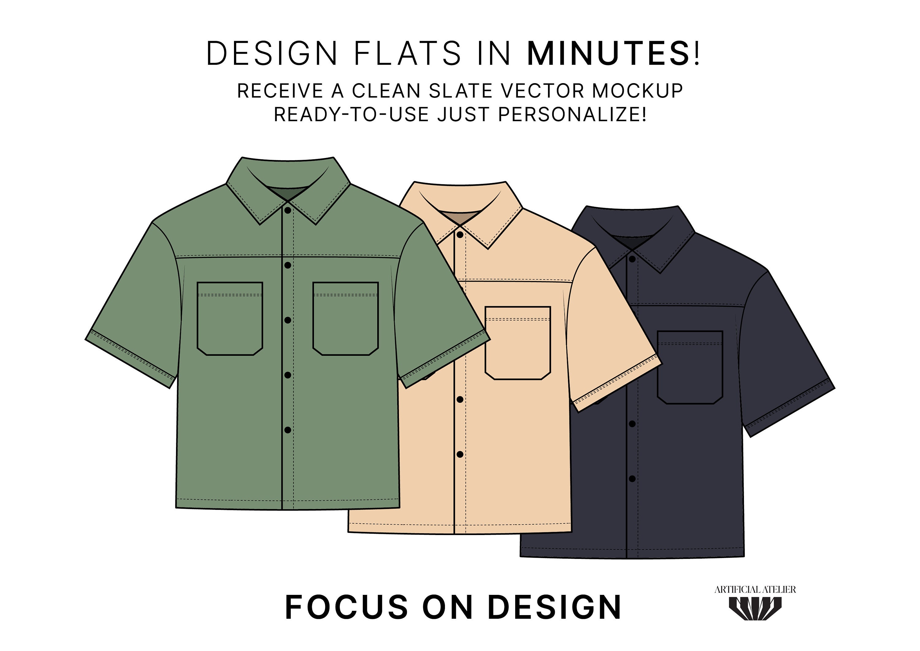 Work Shirt Vector Mockup, Tech Pack Template, Casual Shirt Technical ...