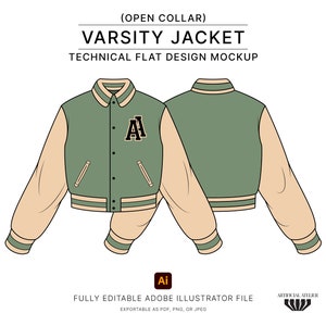 Varsity Jacket Vector Mockup, Fully Editable Illustrator File, Fashion Flats for Designing ...