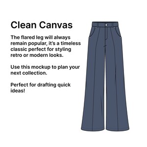 Flared Leg Pants Vector Mockup, Wide Jean Tech Pack Template, Fully ...