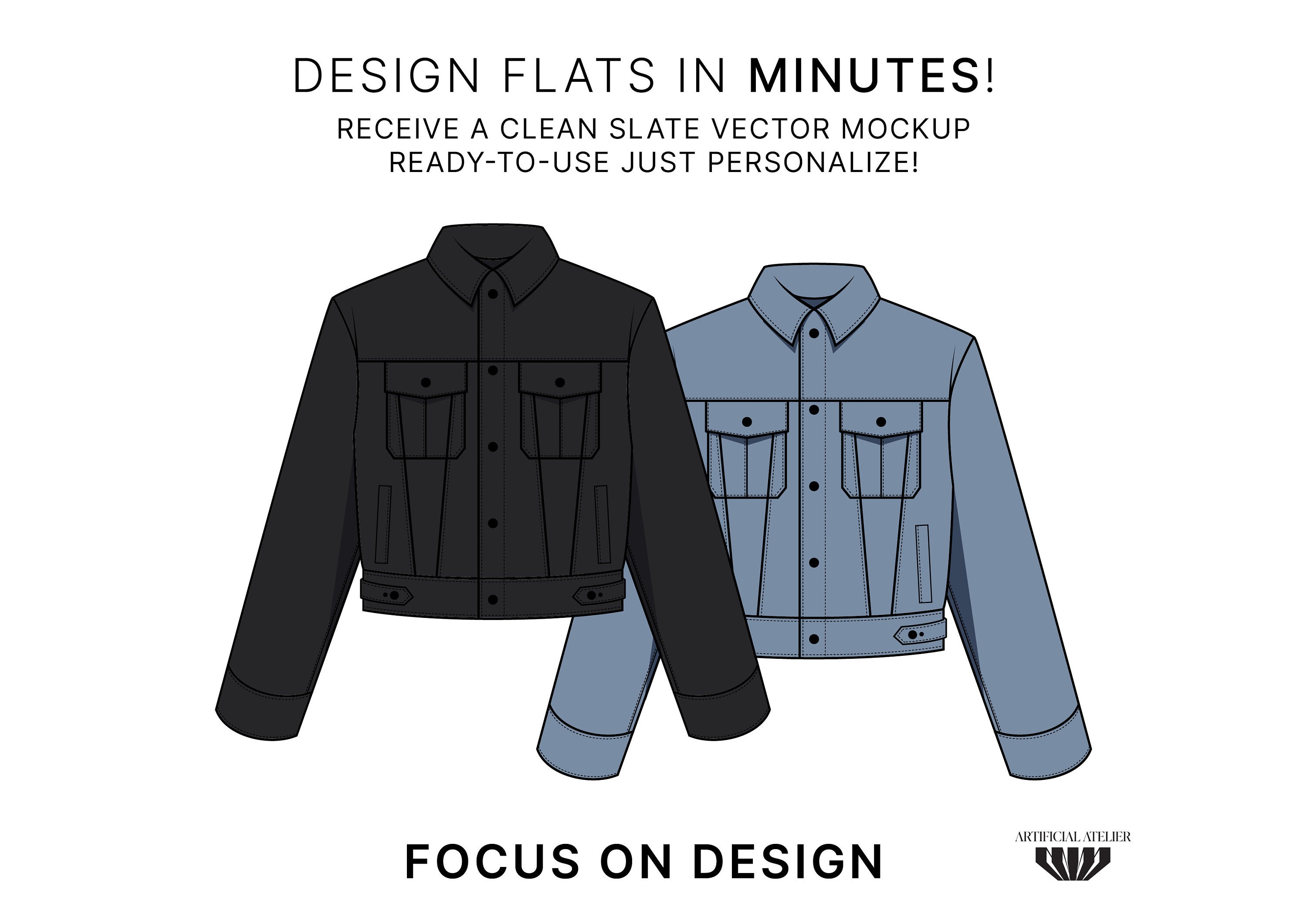 Trucker Jacket Mockup, Vector Template for Fashion Design, Technical ...
