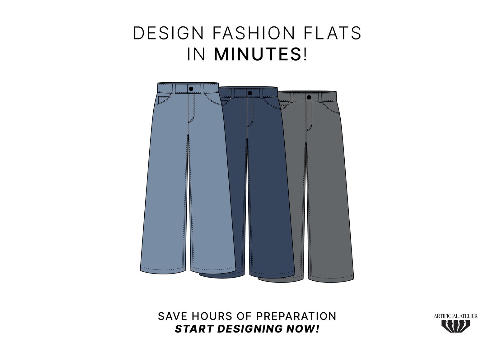 Wide-leg Jeans Vector Mockup, Flared Denim Pants Technical Drawings ...