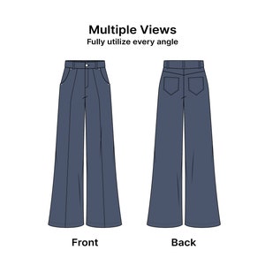 Flared Leg Pants Vector Mockup, Wide Jean Tech Pack Template, Fully ...