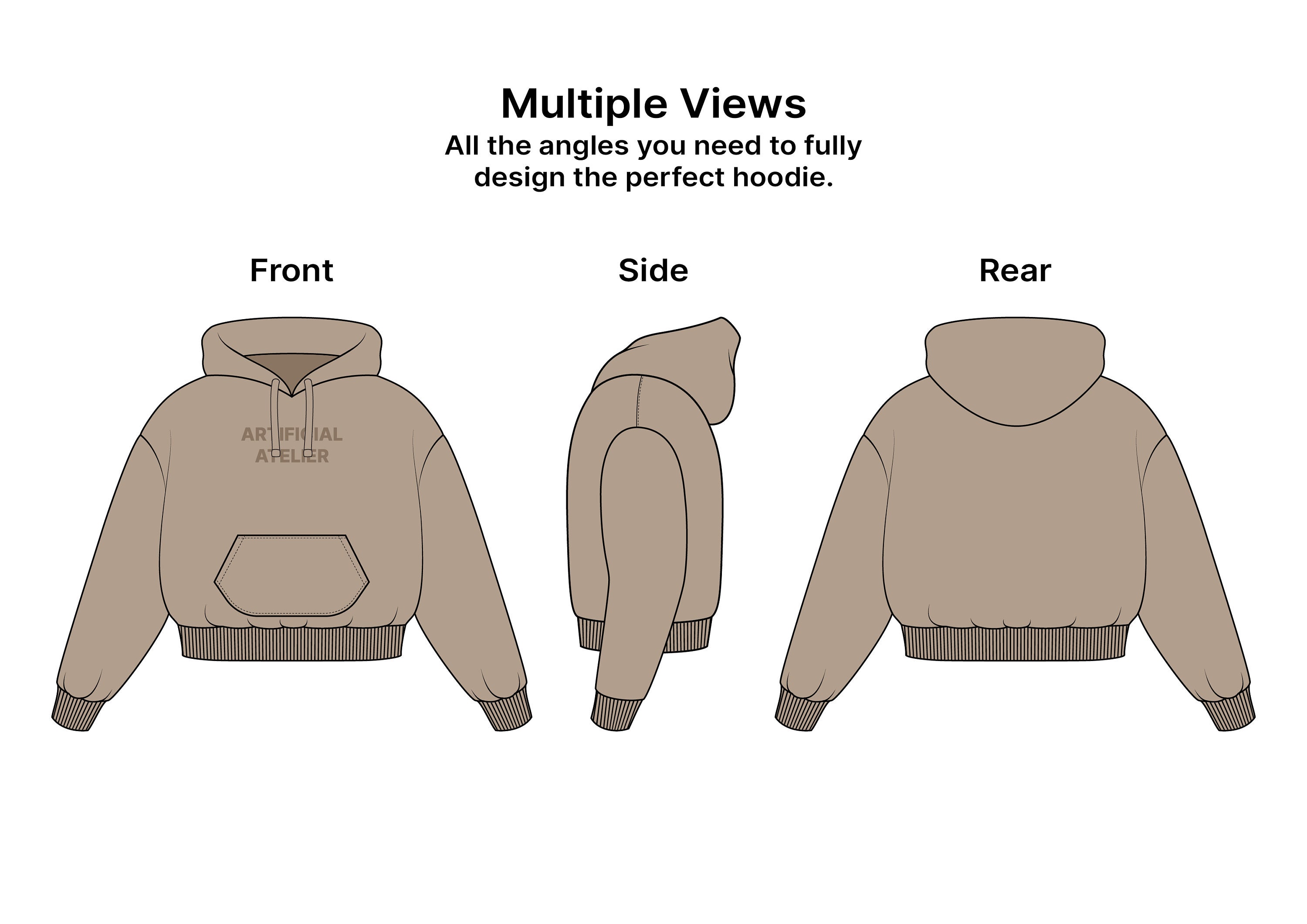 Boxy Hoodie Mockup, Vector Template for Designers, Technical Flats for ...
