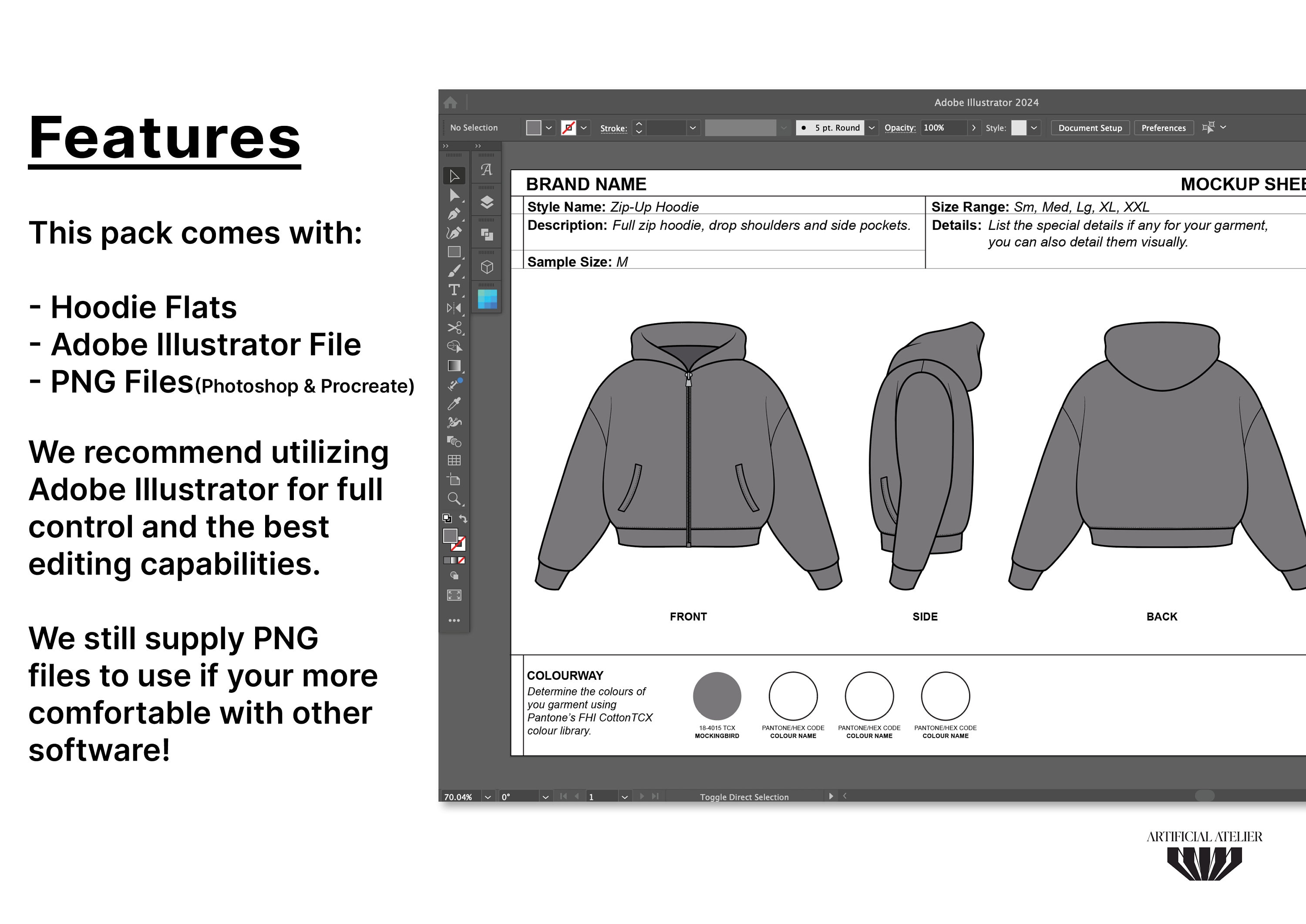 Zip-up Hoodie Vector Mockup, Full-zip Sweater Fashion Flats, Tech Pack ...