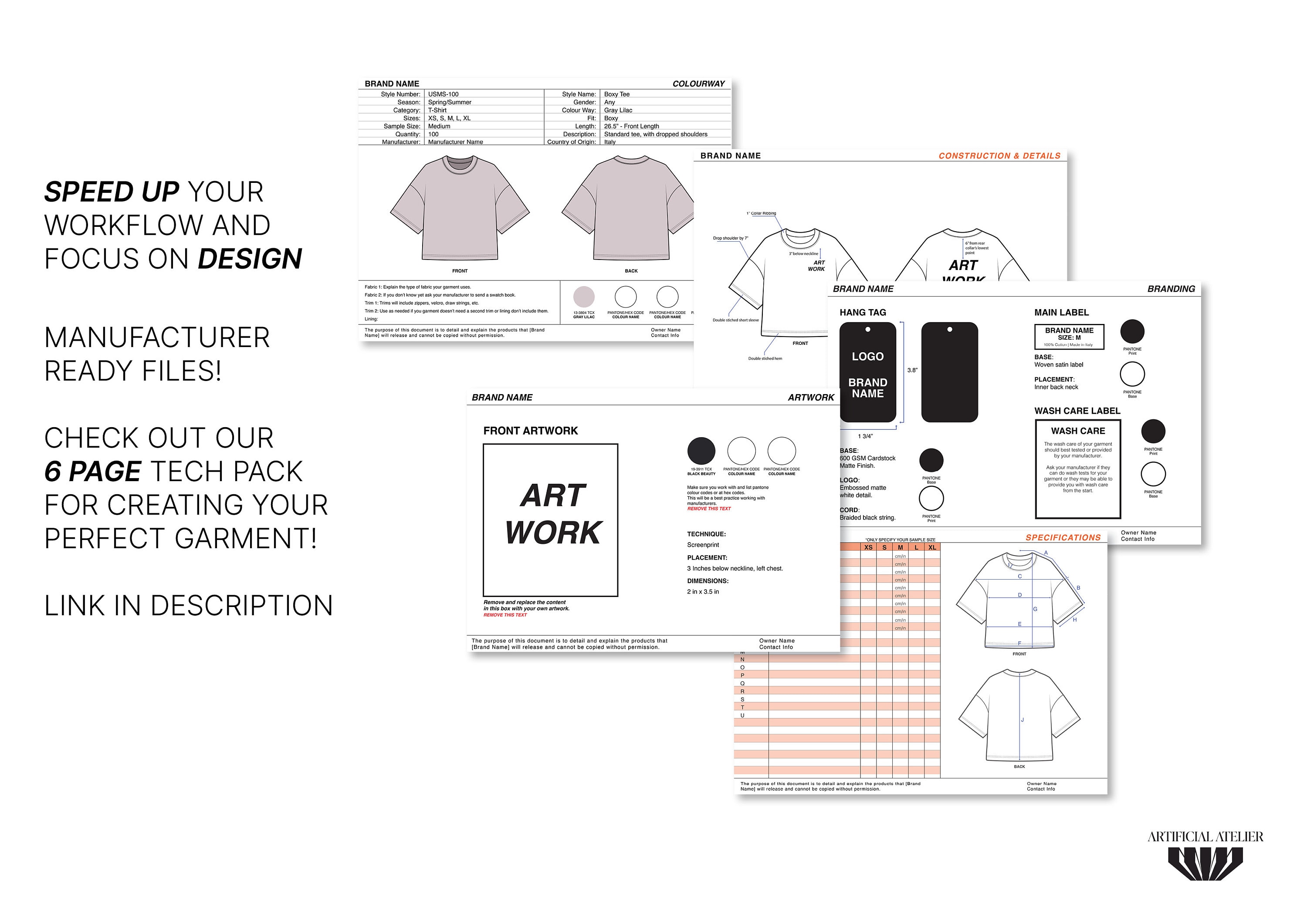 Branding Sheet Tech Pack Template, Hang Tag Mockup, Neck Label ...